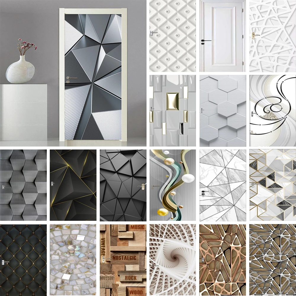 Geometric 3d Door Sticker Self Adhesive For Living Room Black White ...