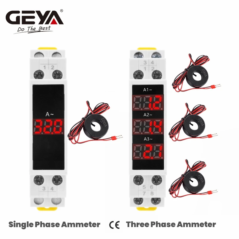 GEYA Din Rail Digital Electric Current Meter Single PhaseThree Phase ...