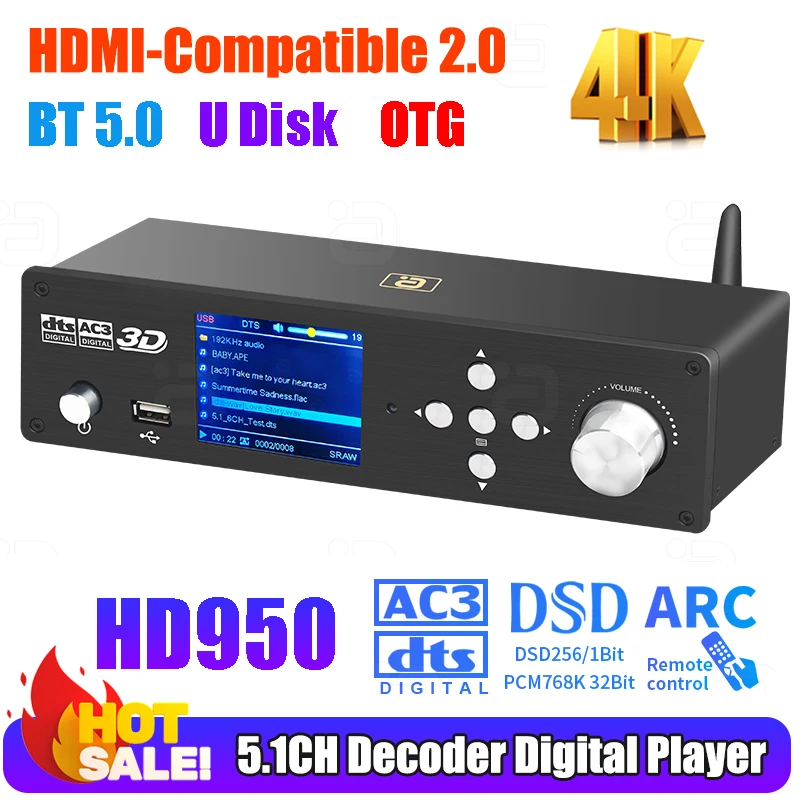 HD950 Bluetooth Audio Decoder 5.1CH Digital Player DTSHD Atmos 4K DSD ...