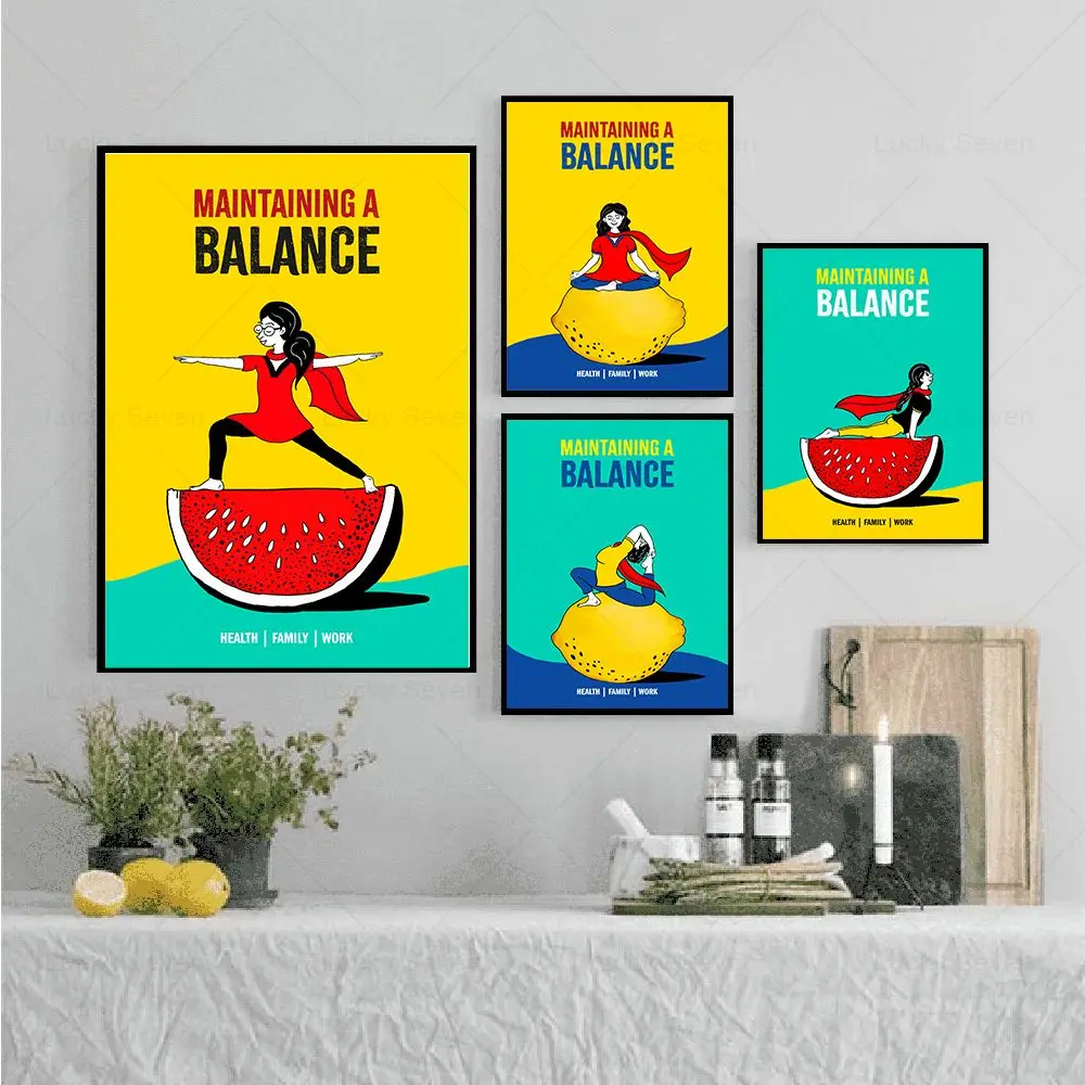 Fruit-Watermelon-Lemon-Yoga-Health-Canvas-Painting-Maintaining-a ...