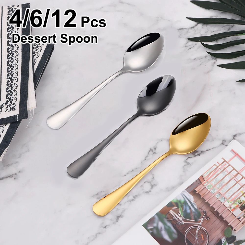 4/6/12 Pieces Gold Dessert Spoon Stirring Spoons Set Stainless Steel ...