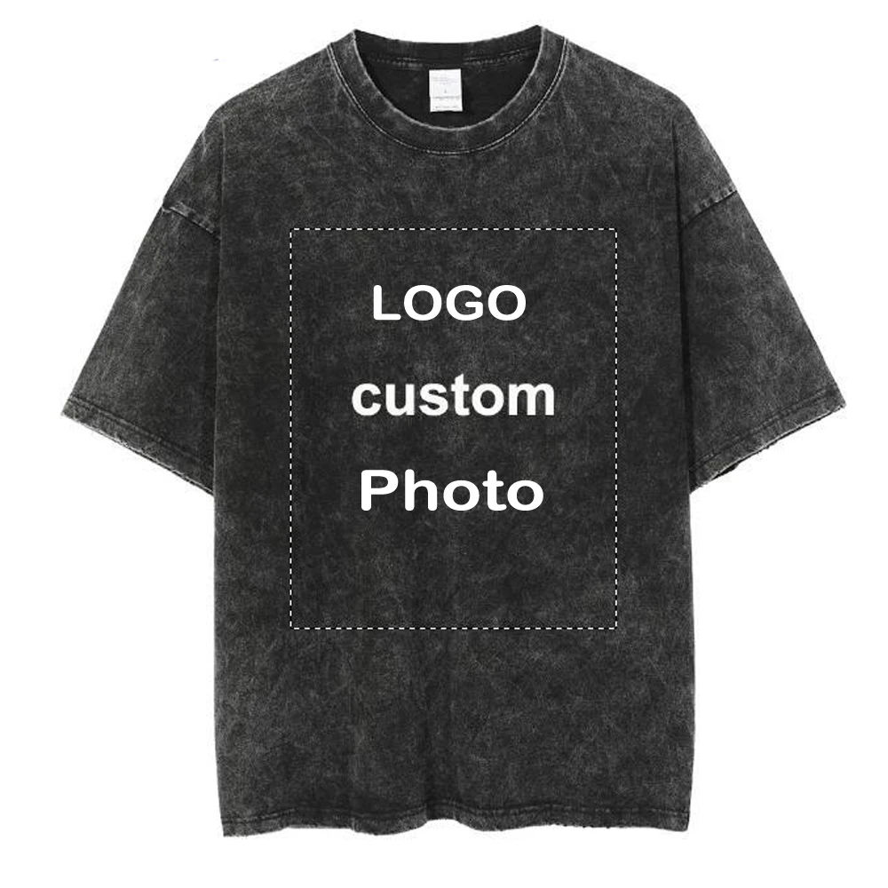 DIY-Custom-Logo-Washed-T-Shirt-Men-Women-Streetwear-Personalized ...