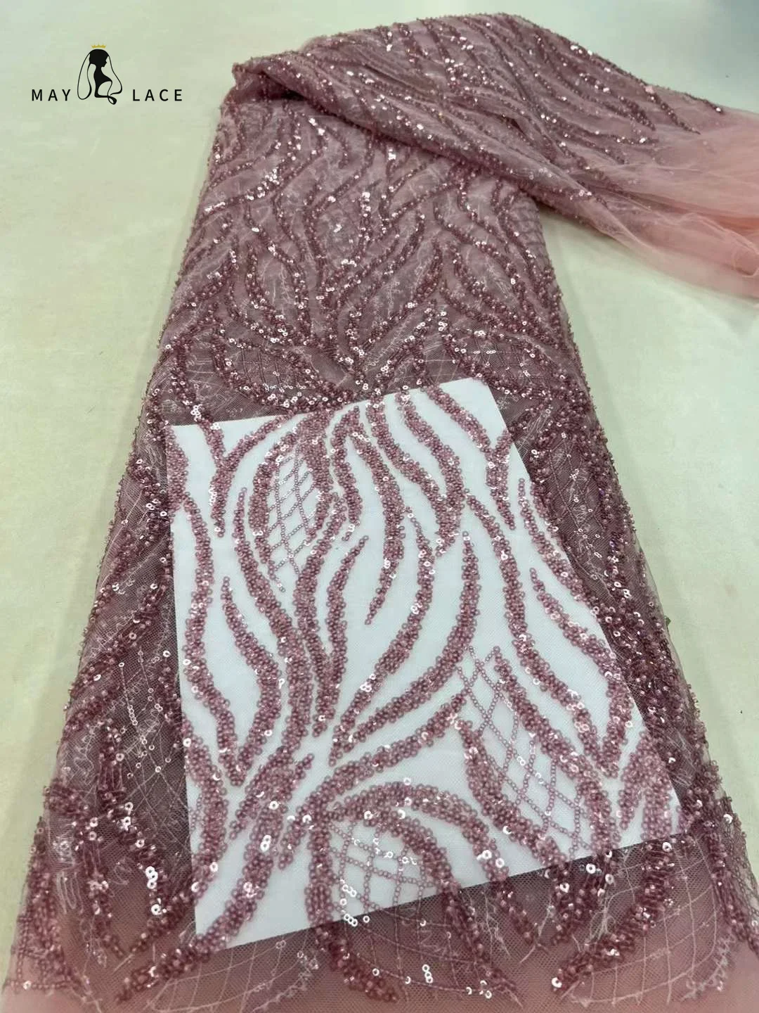 Pink African Sequins Lace Fabric, High Quality, French Groom Embroidery ...