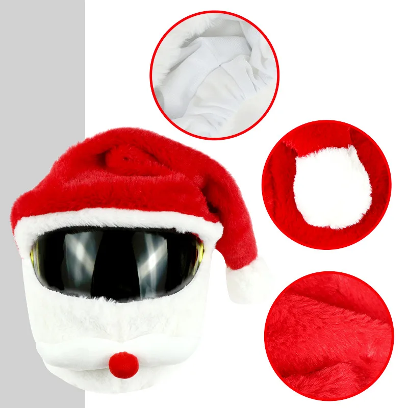 1Pcs Santa Claus Helmet Cover Plush Christmas Hat for Motorcycle Helmet ...