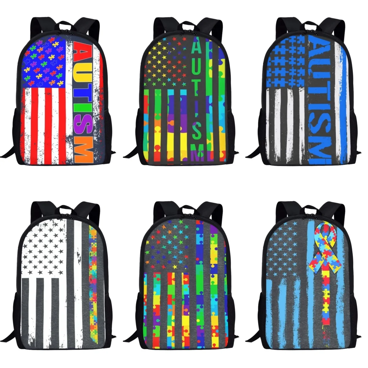 Autism-Awareness-Colorful-Book-Bags-for-Girls-Boy-Large-Capacity-Teens ...
