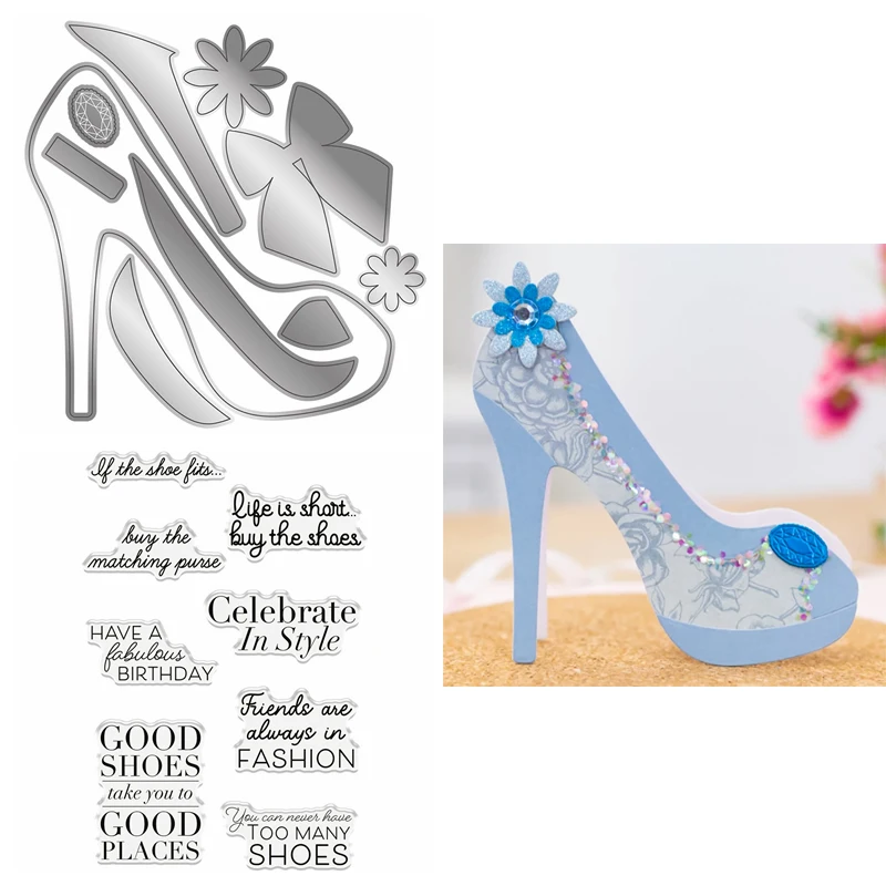 2pcs-set-If-The-Shoe-Fits-Cutting-Dies-and-Clear-Stamps-High-Heeled ...