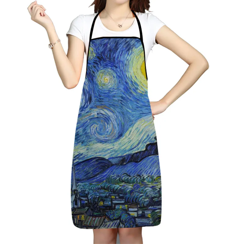 Kitchen Apron Van Gogh The Starry Night Printed Sleeveless Oxford ...