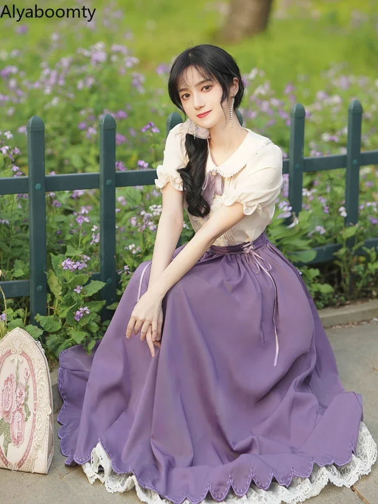 7-Colors-Summer-Women-Mori-Girl-2-Pcs-Set-Peter-Pan-Collar-Bow-Shirt ...