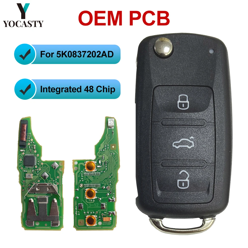 OEM PCB Integrated 48 Chip Flip Remote Car Key For VW Volkswagen GOLF ...