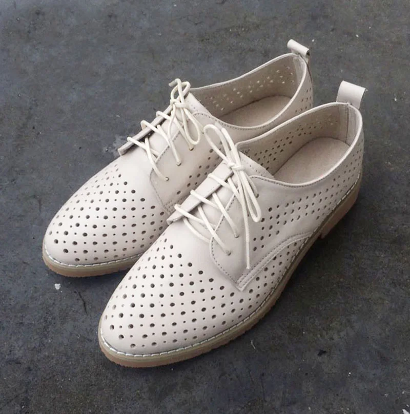 Spring-Summer-Hollow-Lace-Single-Shoes-Genuine-Leather-Low-Heel-White ...