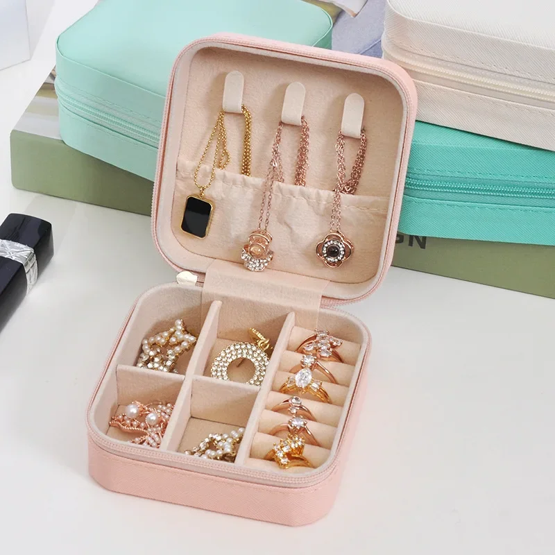 1 Pc Portable Travel Mini Jewelry Box Leather Jewelry Ring Necklace ...