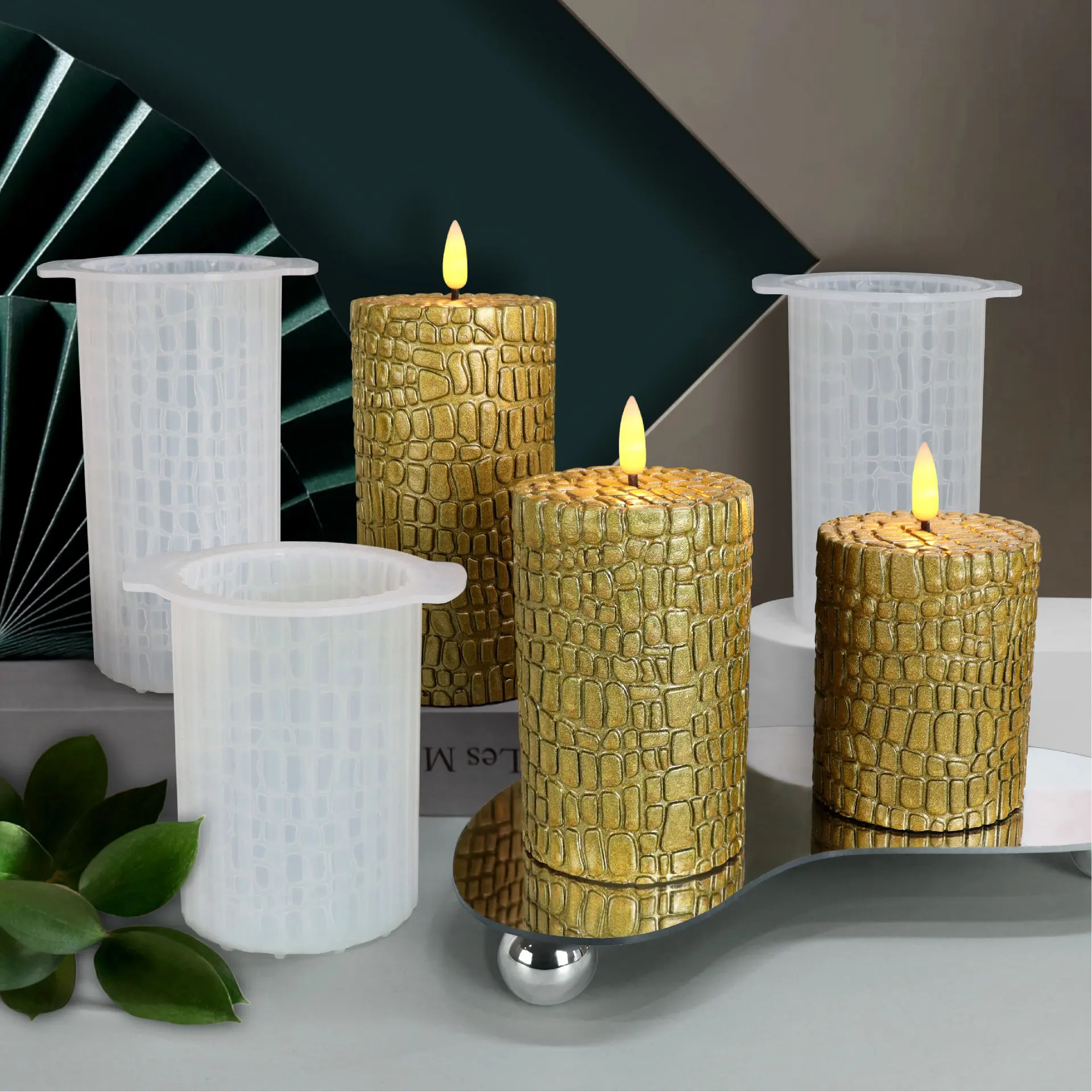 Fish-skin-texture-cylindrical-silicone-candle-mold-LED-lighting-dual ...