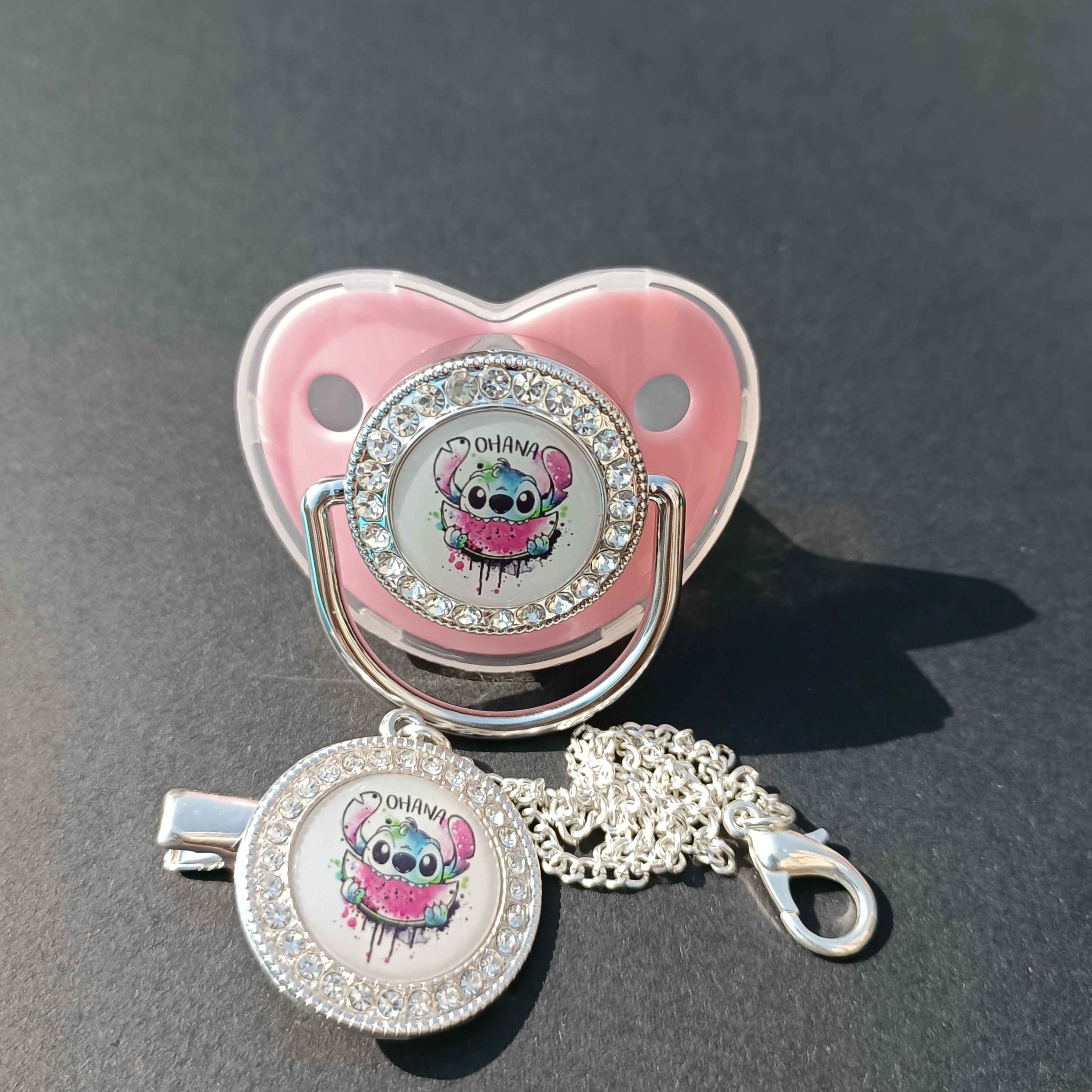 2022 New Deluxe Stitch Pacifiers and Clips Shiny Hearts & Watermelon ...