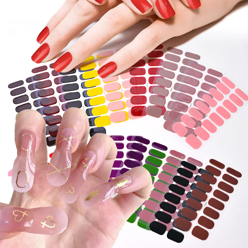 DIY-Semi-Cured-UV-Gel-Paste-Nail-Stickers-16Tips-Long-Lasting-Solid ...