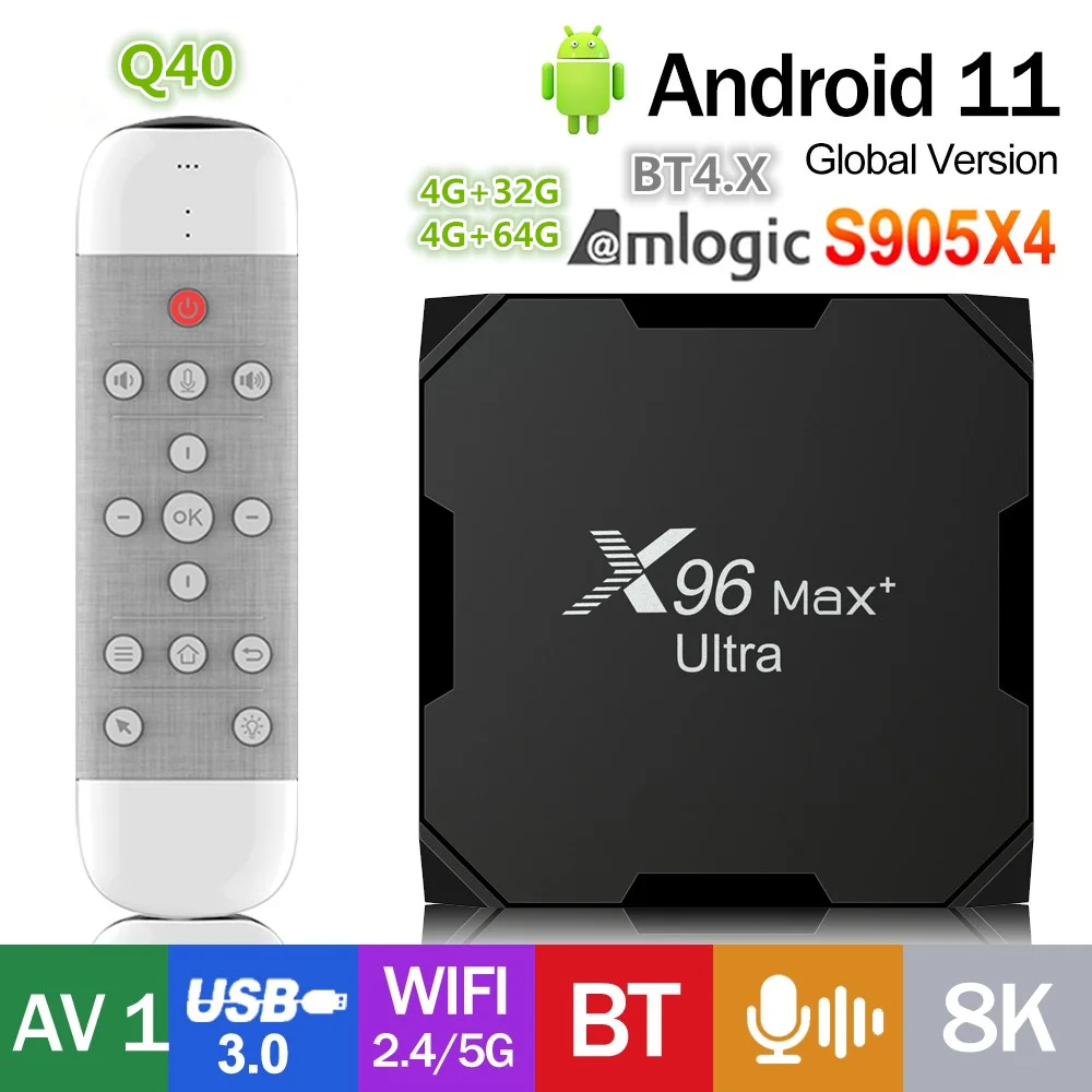 Original X96 MAX Plus Ultra TV Box Android 11.0 Amlogic S905X4 4G 32G 64G AV1 BT 2.4G 5G Wifi 8K ...