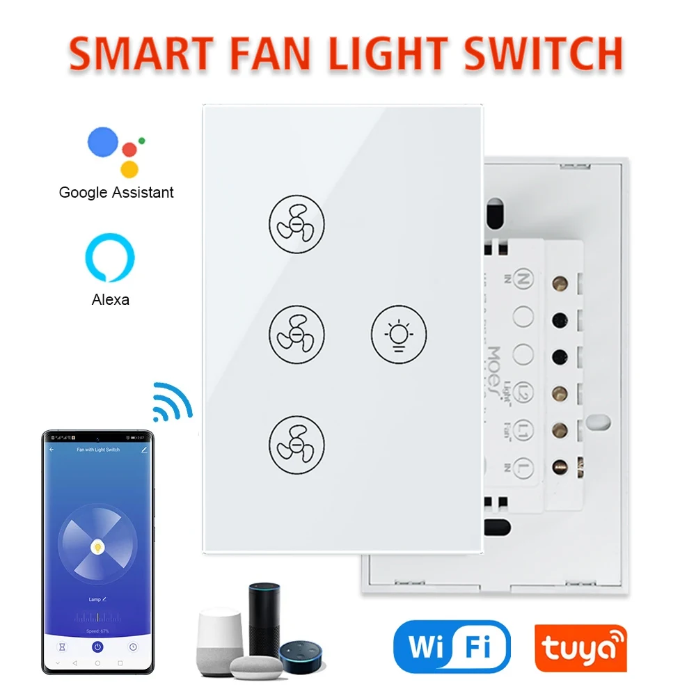 wifi Tuya Smart Ceiling Fan Light Switch for EU/US Compatible with ...