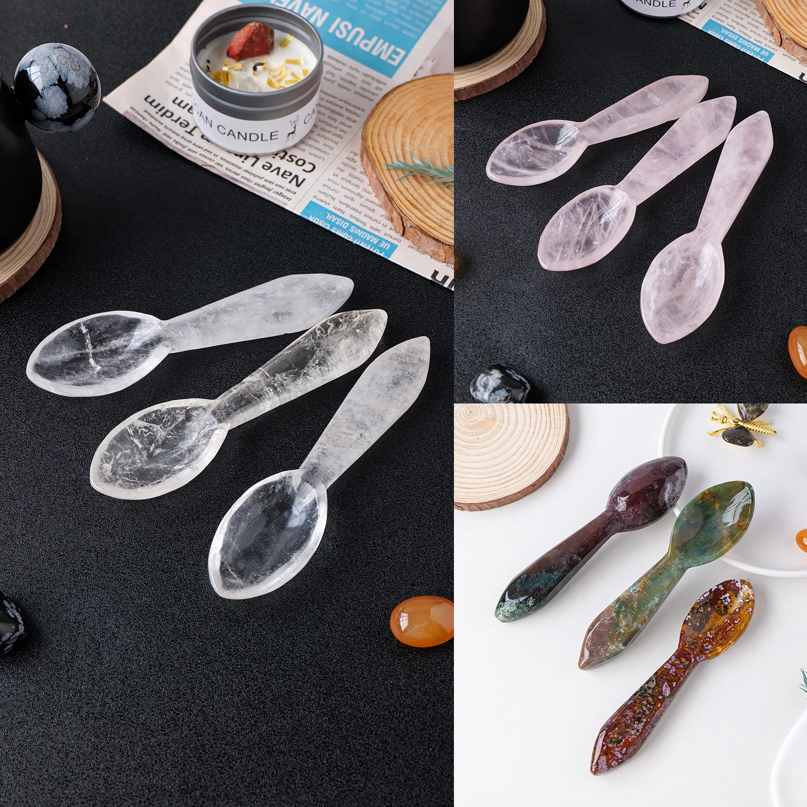 1PC-Natural-Rose-Quartz-Clear-Quartz-Spoon-Crystal-Original-Stone ...