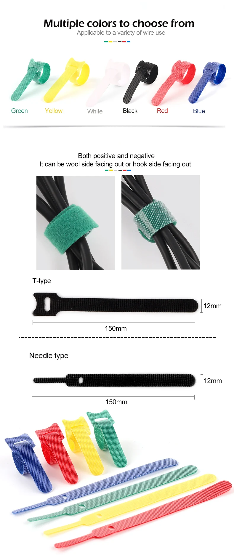 Serrage,Attaches de câble détachables en plastique coloré,attaches de ...