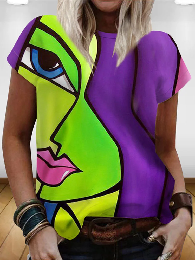 Camisetas-abstractas-con-retrato-de-hombre-y-mujer-Tops-de-manga-corta ...