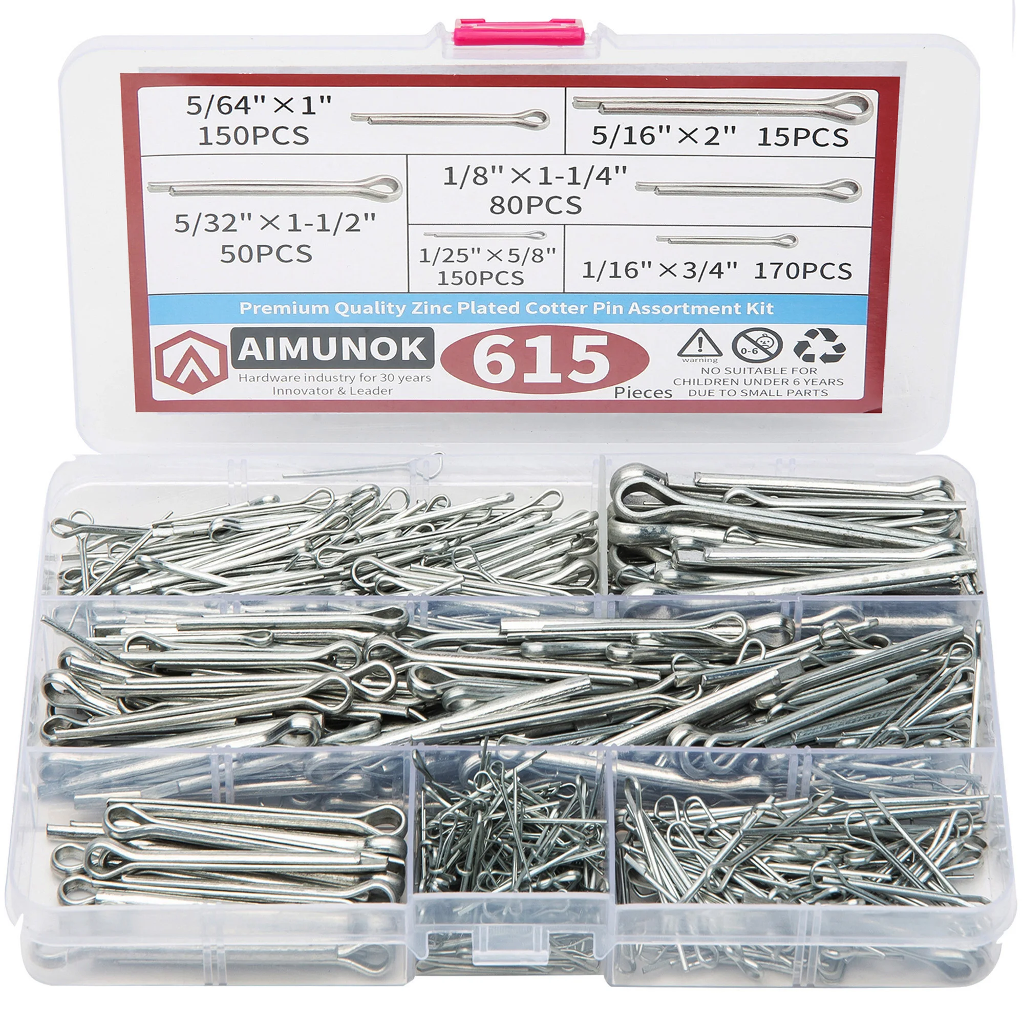 615pcs-Premium-Quality-Zinc-Plated-Cotter-Pin-Assortment-kit-Metal-Pins ...