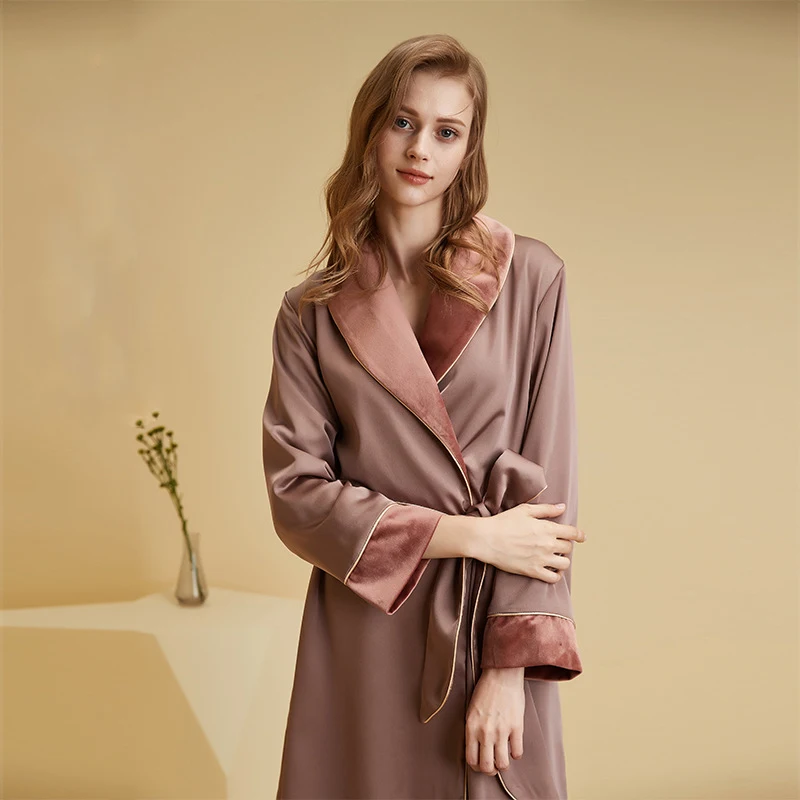 Golden-Velvet-Lapel-Home-Dress-Thickening-Long-Sleeves-Kimono-Cardigan ...