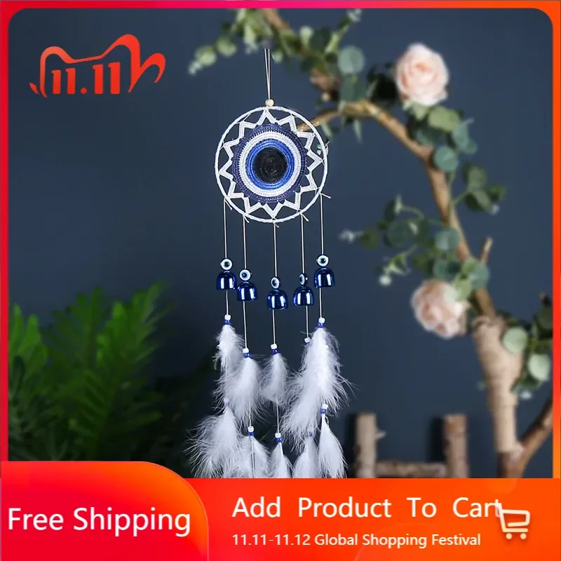 Blue-Evil-Eyes-Dream-Catcher-Feathers-Handmade-Wall-Hanging-Car ...