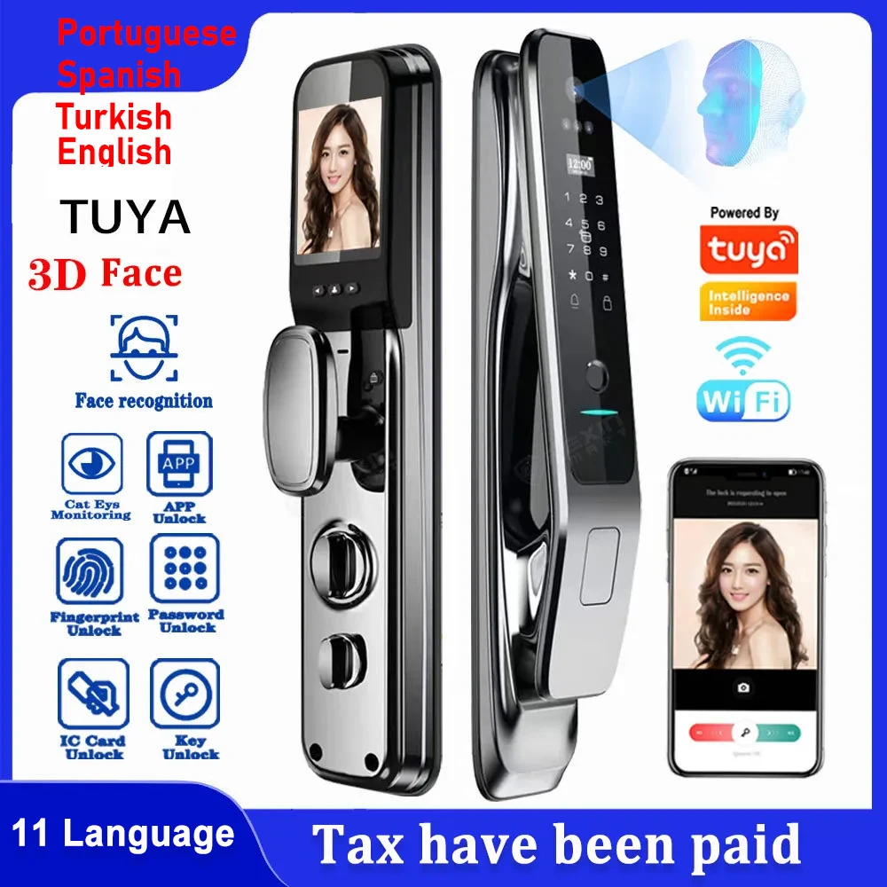 Smart Lock with 3D HD Camera Tuya App Remote Control WIFI Face Recognition App Keyless Entry For ...