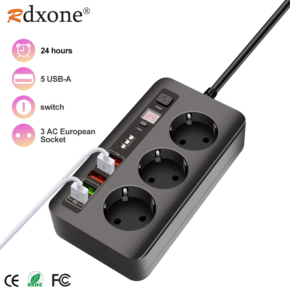 EU-Power-Strip-With-USB-Timer-Socket-Power-Strip-5USB-Charge-Station ...