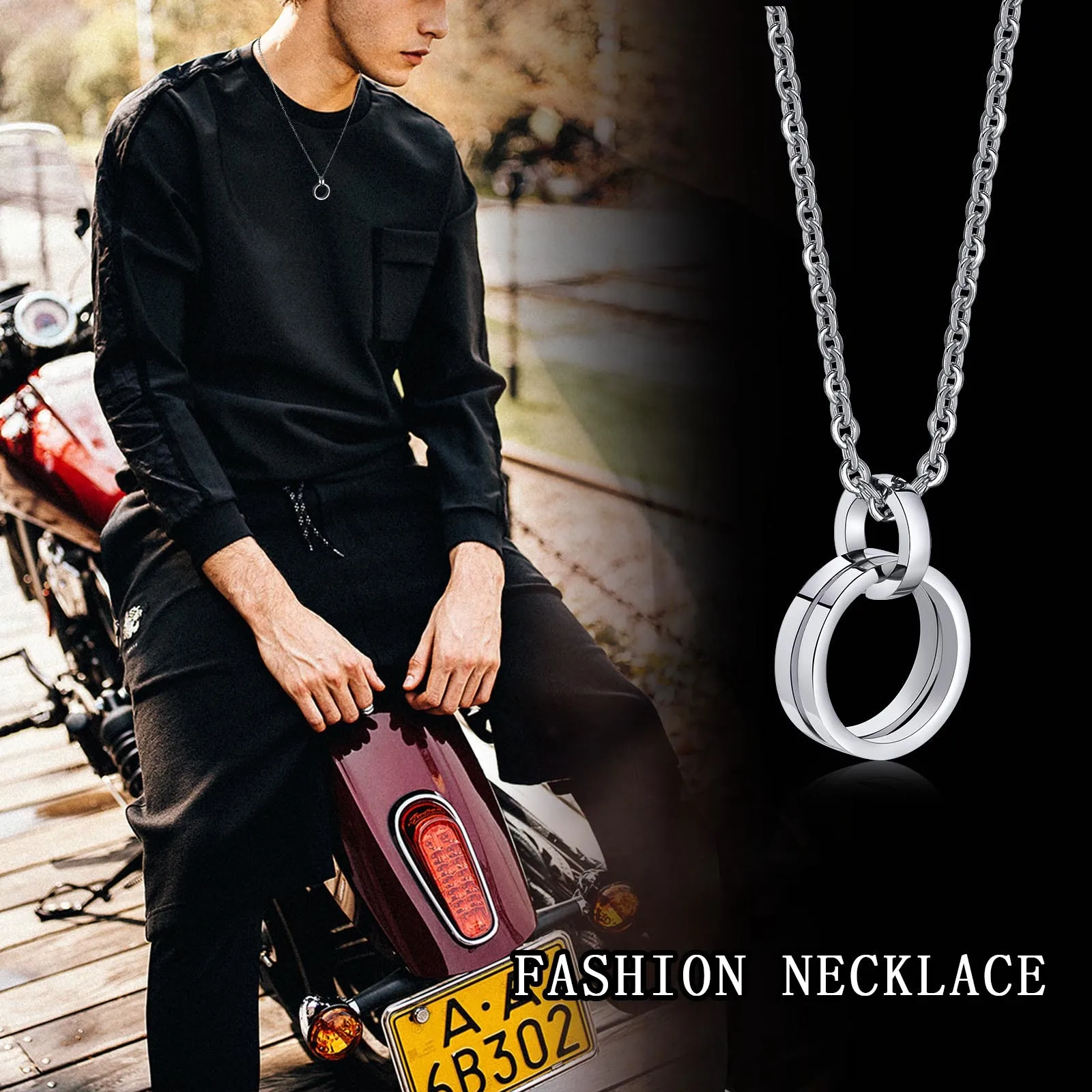 New-Fashion-Double-Circles-Pendant-Necklaces-for-Men-Stainless-Steel ...