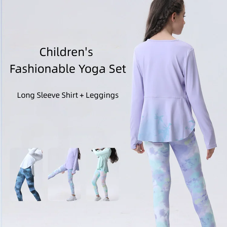 Girls' Long Sleeve Yoga Sets Children Sports Clothes Print Running ...
