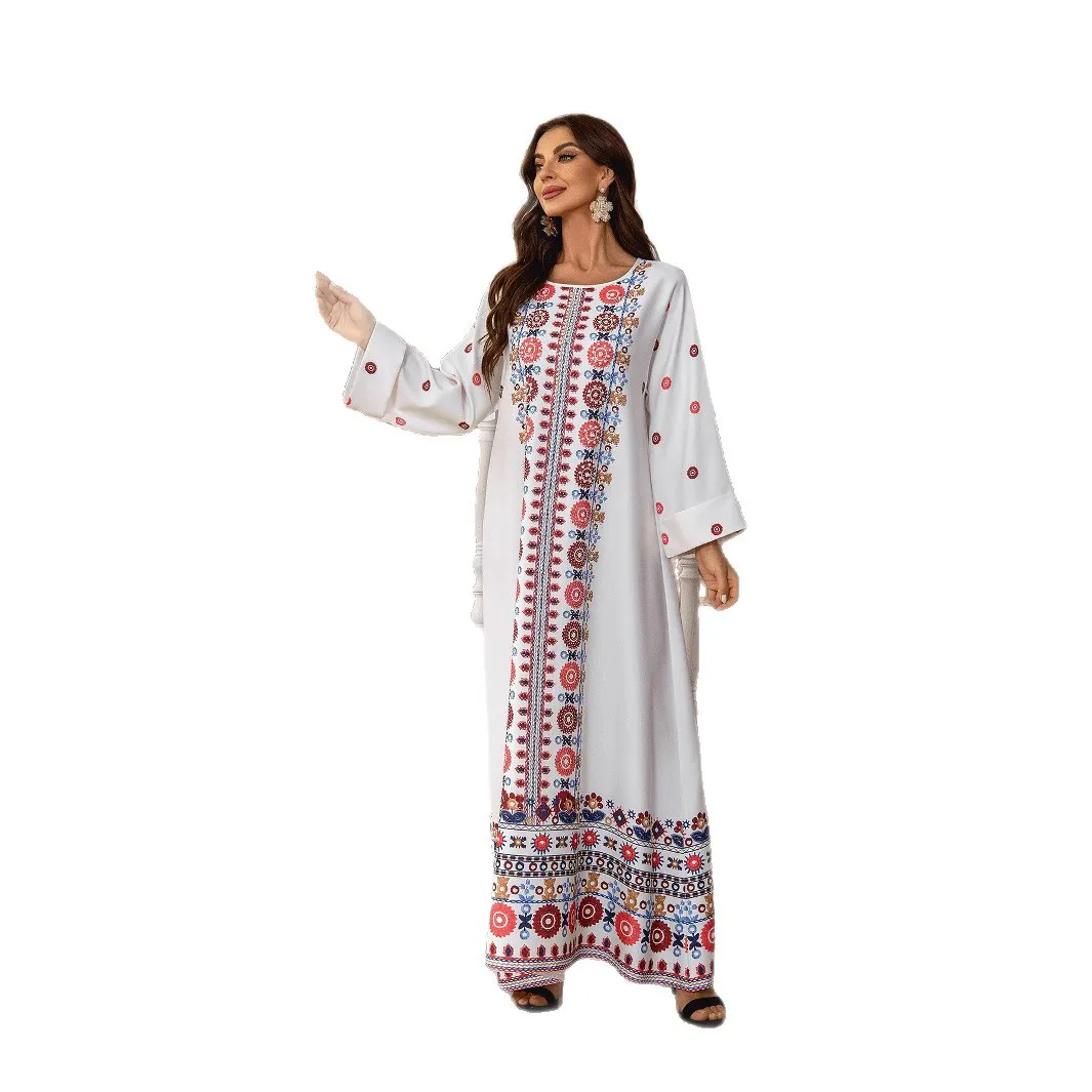 Cross-border Middle Eastern robe Amazon hot-selling printed crew neck ...