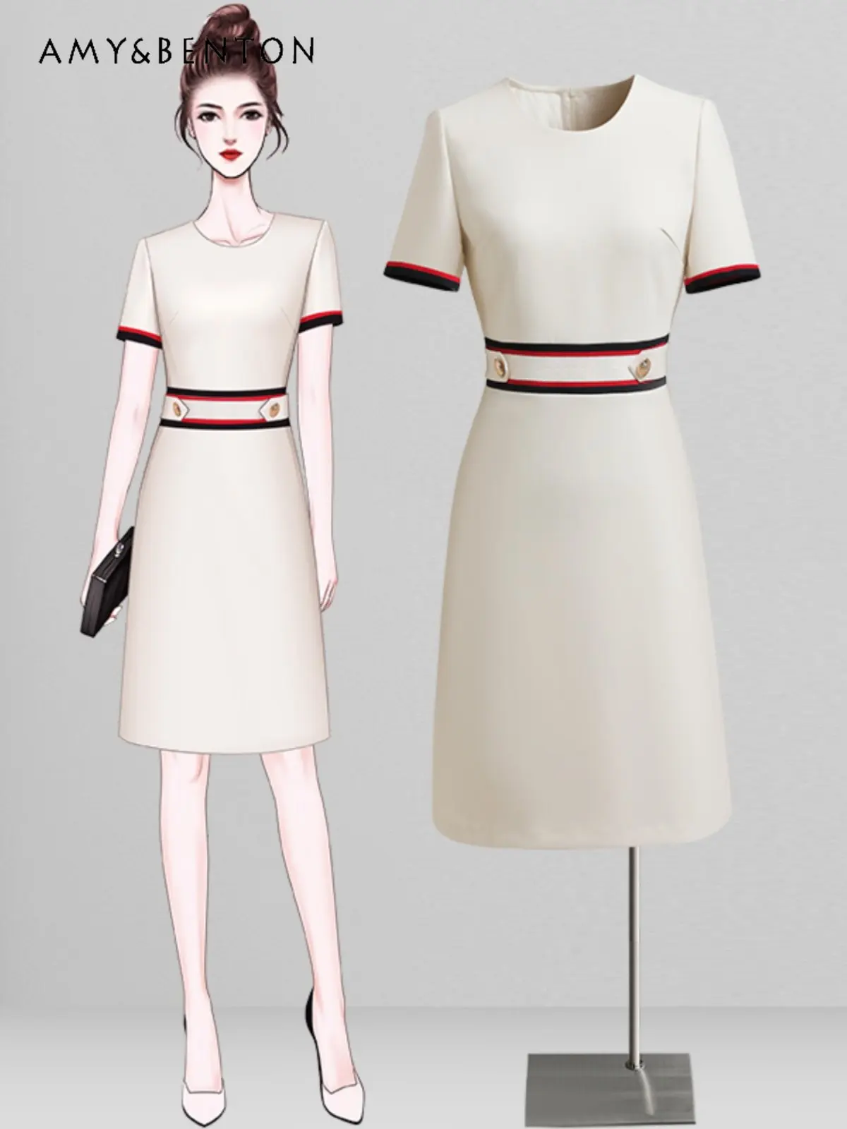 Contrast-Color-Design-Sense-A-Line-Business-Dress-Female-Summer ...