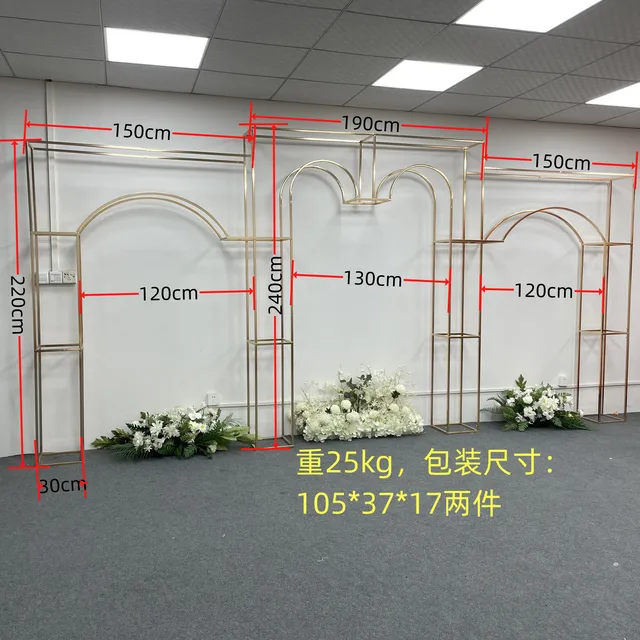 3PCS Shiny Gold Decorate Wedding Backdrops Stand Rectangular Arch Stage ...
