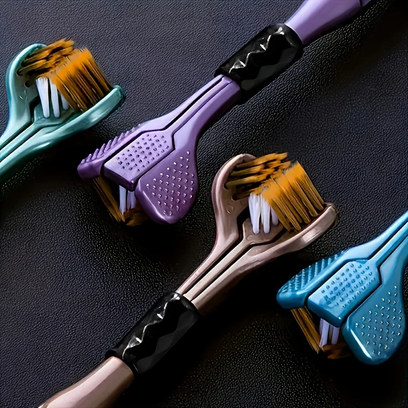 4pcs Set of Ergonomic Manual Toothbrushes with 3 Brush Heads,Golden ...