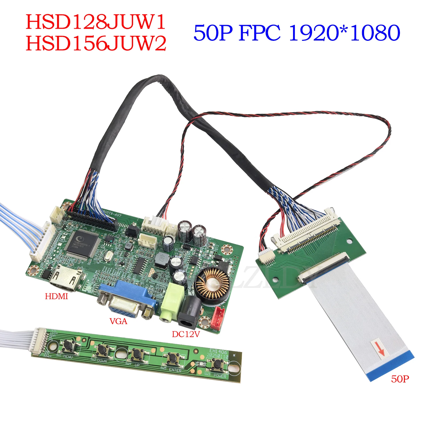 LCD Controller board For HSD128JUW1 HSD156JUW2 1920*1080 LVDS FPC 50P ...