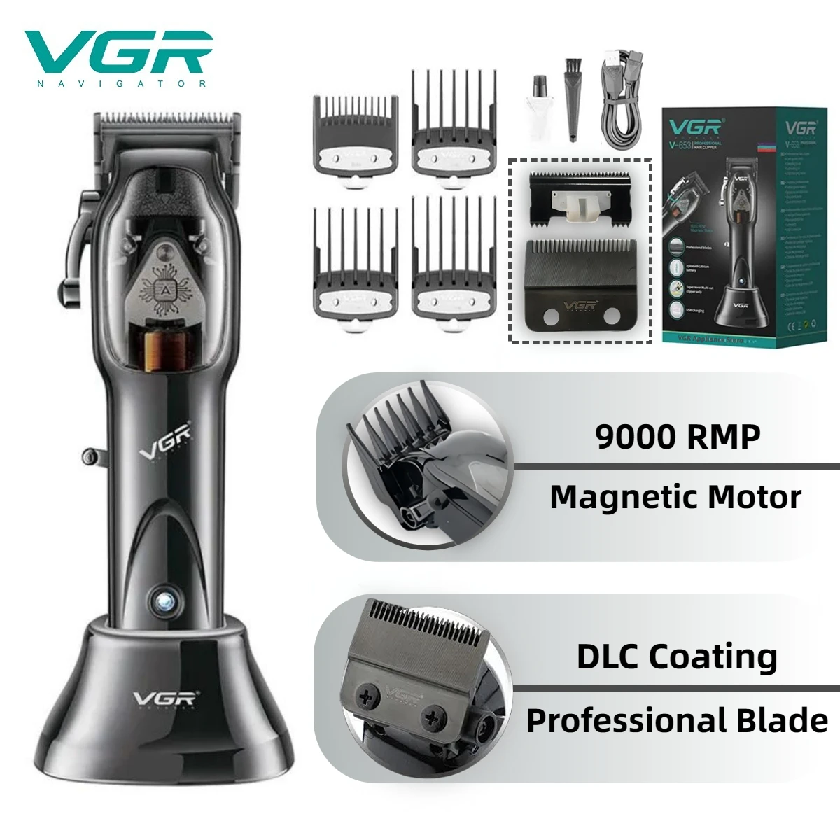 VGR-maquina-de-cortar-cabelo-Cortador-de-cabelo-Profissional-Aparador-de-cabelo-Revestimento-DLC ...