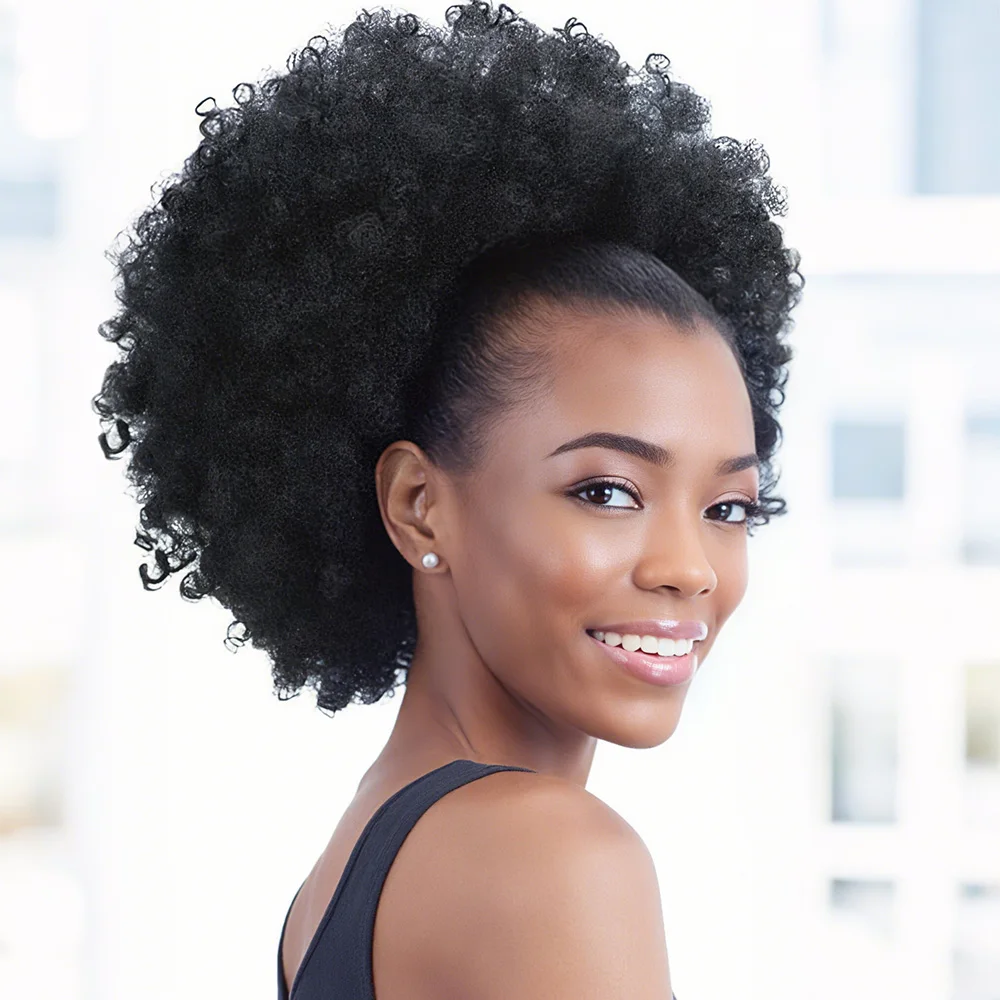 1PC Women's 10-Inch Afro Kinky Curly Synthetic Ponytail Extension with ...