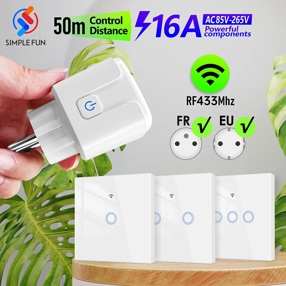 RF 433Mhz Wireless Remote Control Socket EU FR Smart Plug 16A 220V ...
