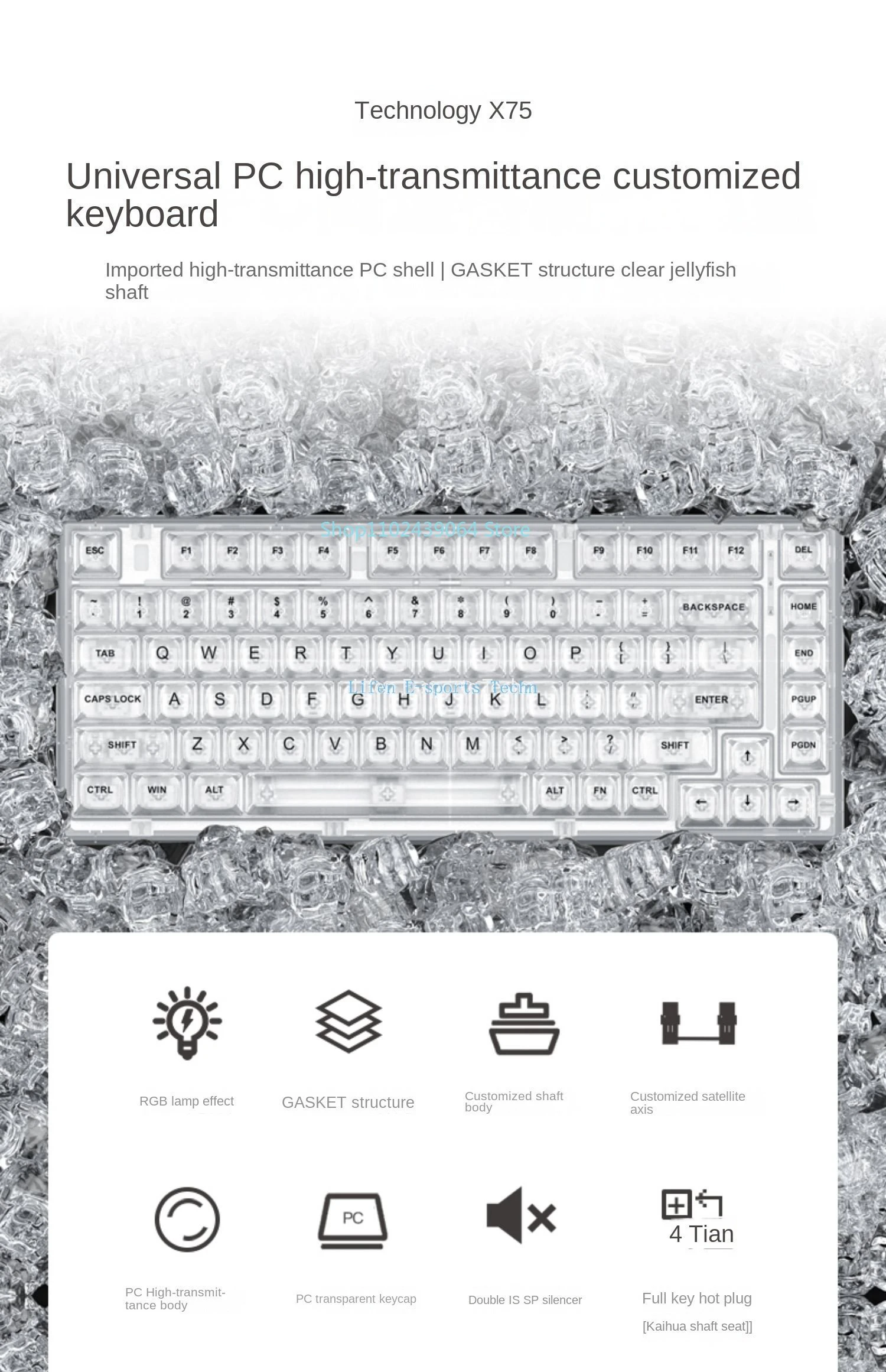 Xinmeng X75 Wireless Mechanical Keyboard Bluetooth Transparent Gasket ...