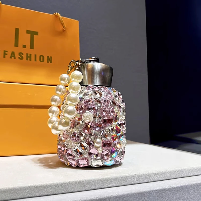 Pink-Crystal-Diamond-Thermos-Mug-Hand-inlaid-Rhinestones-Pearl-Handheld ...