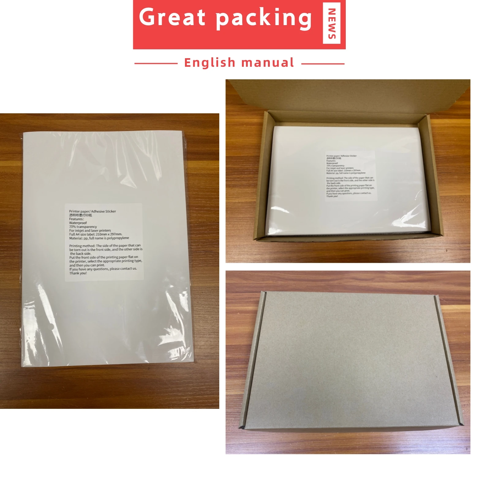 50/10 Sheet Waterproof Printing Paper Transparent Printing Paper A4 ...