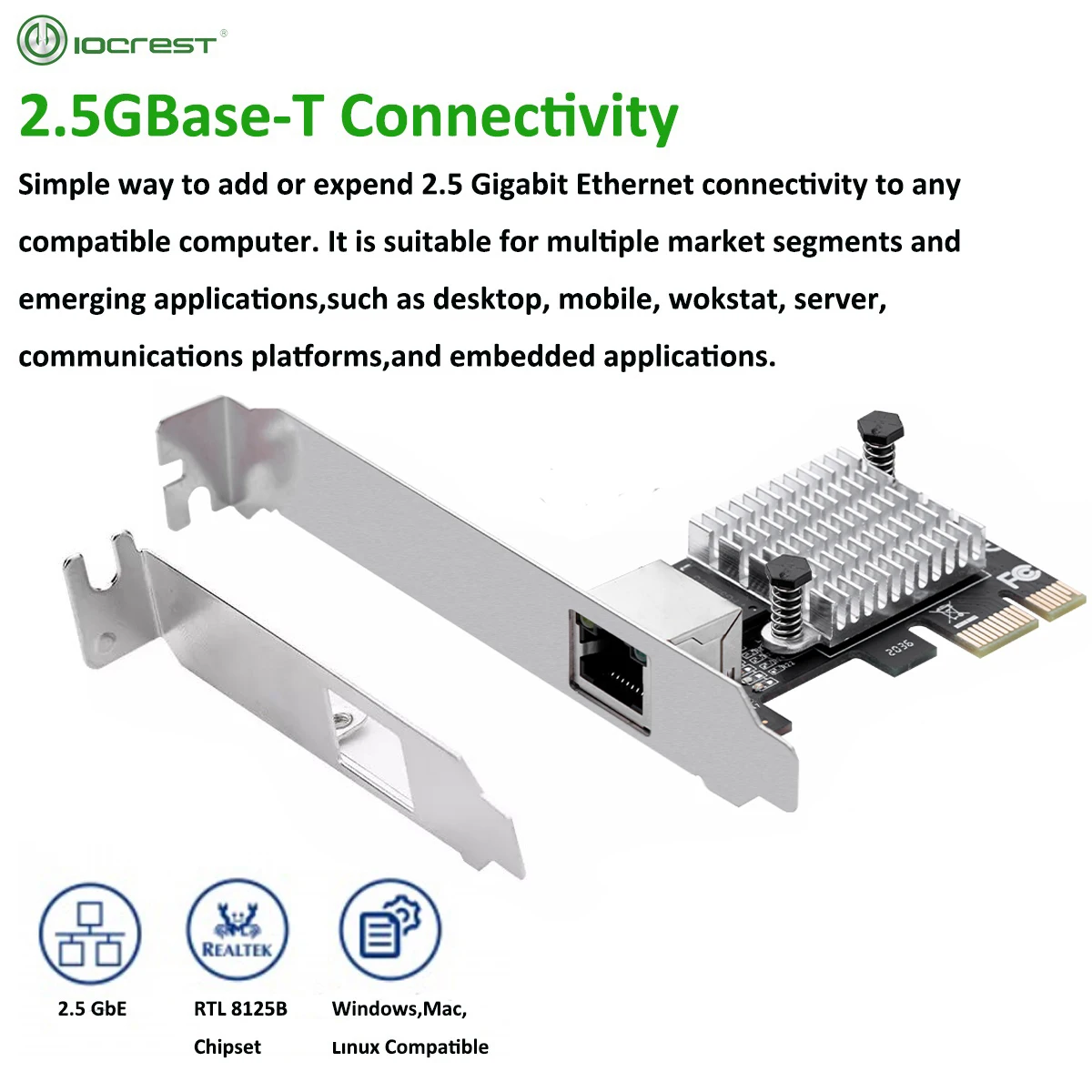 IOCREST Game PCIE Card 2500Mbps Gigabit Network Card 10/100/1000Mbps RTL8125B RJ45 Wired ...