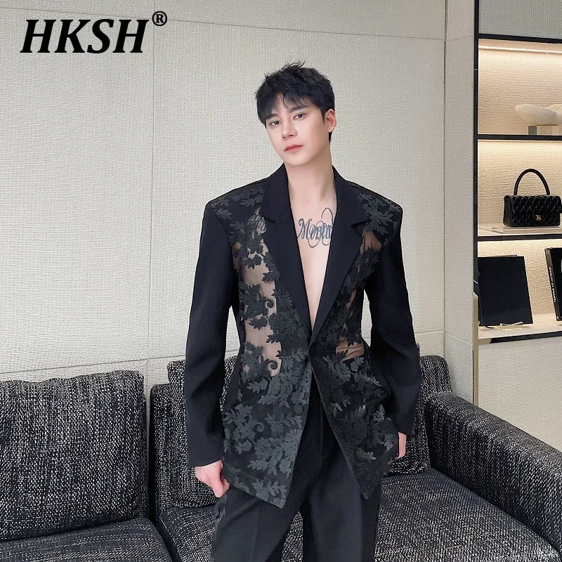 HKSH-Spring-Summer-New-Personalized-Jacquard-Sheer-Suit-Straight-Pants ...