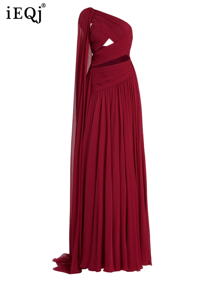 IEQJ High End Irregular Dress For Women One Shoulder Diagonal Collar ...