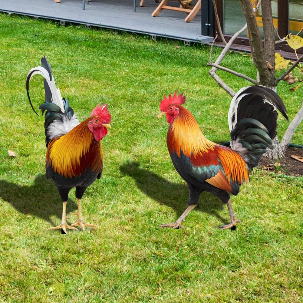 2PCS Chicken Fence Sculpture Garden Decorations Ornamental Decorative ...