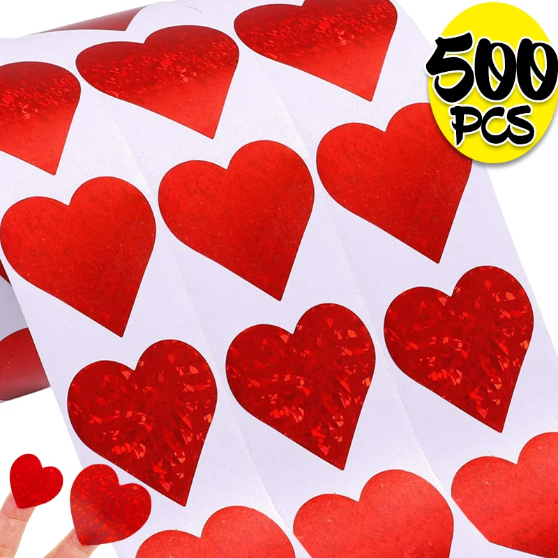 500pcs-roll-Glitter-Laser-Love-Heart-Sticker-Adhesive-Round-Sealing ...