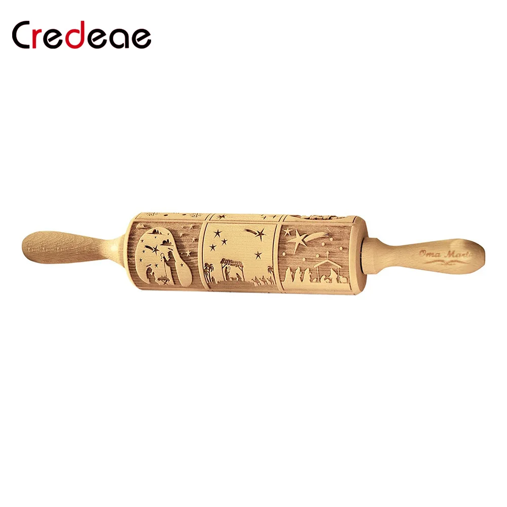 Krippen Gravierte Rolling Pin Holz Geprägte Teig Roller Geschnitzt Form ...