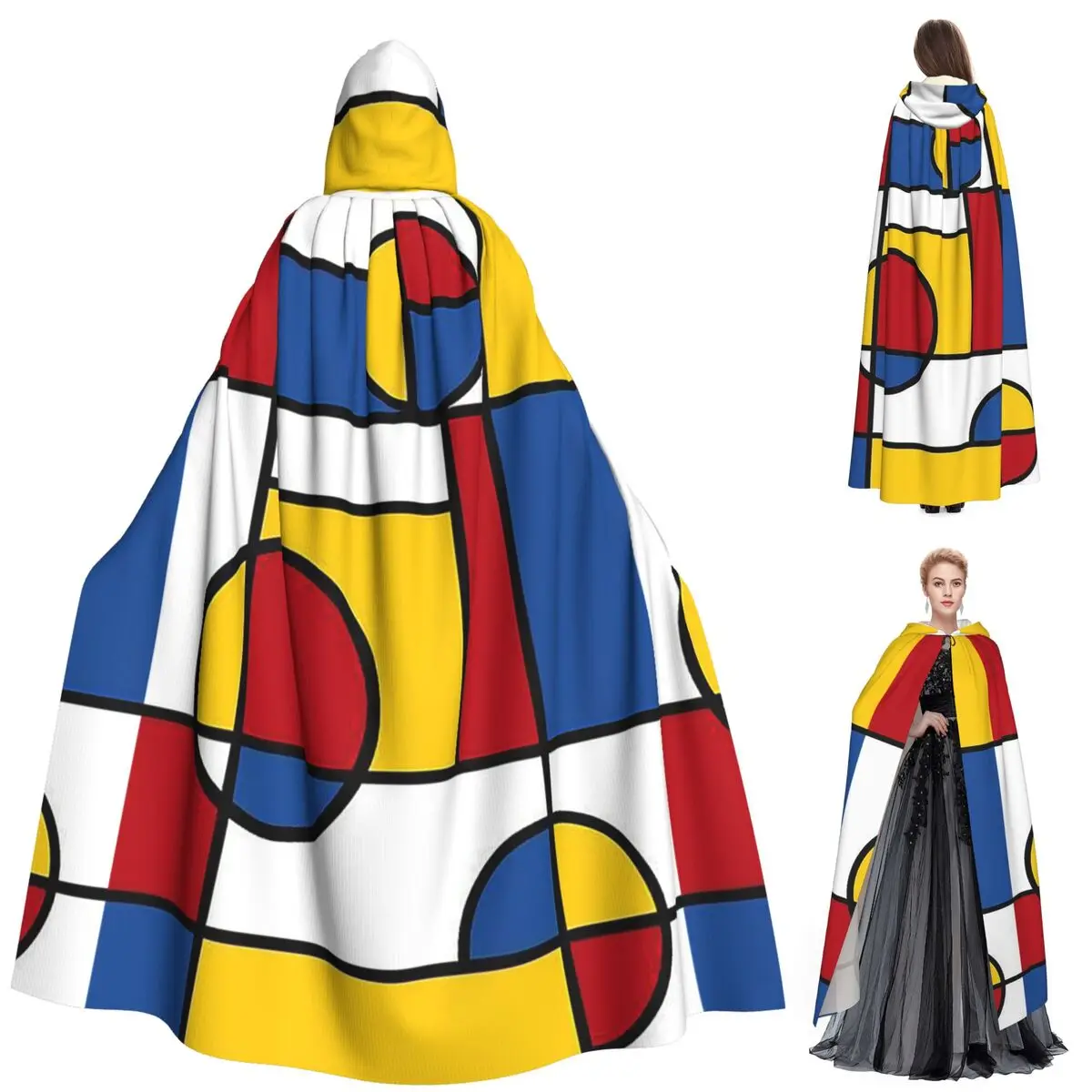 Piet Mondrian De Stijl Long Hooded Cloak Witch Medieval Costume Cosplay ...