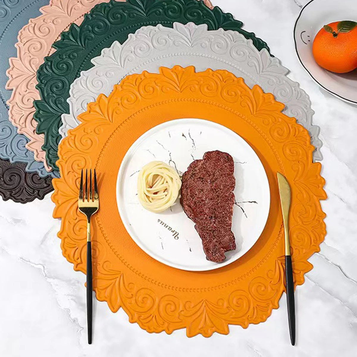 1/4/6/12PCS Round Kitchen Table Mat European Waterproof Faux Leather ...