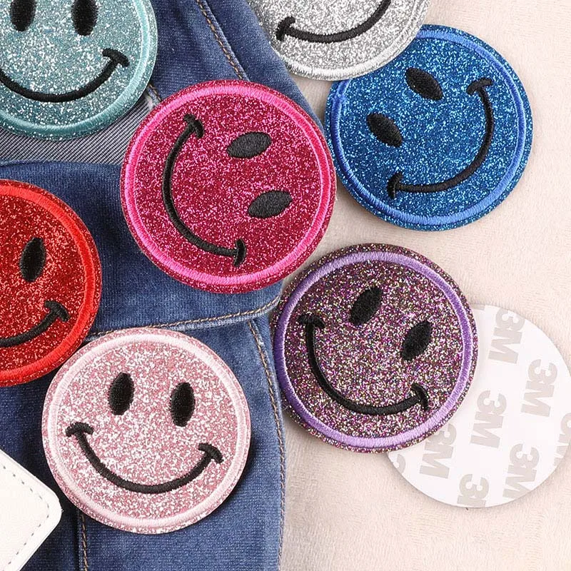 12pcs/5.4cm Smiley Face Applique Self Adhesive Fabric Patches ...